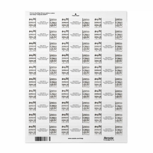 Black and white musical notes (small text) label | Zazzle