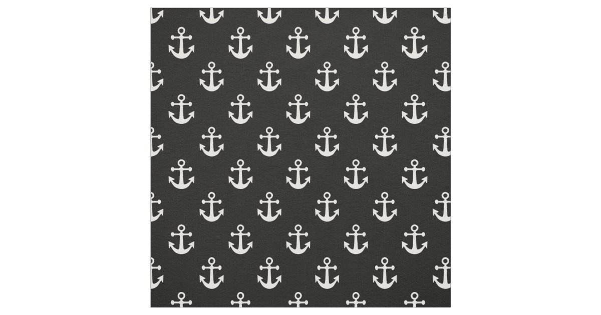 Black and White Nautical Anchors Pattern Fabric | Zazzle