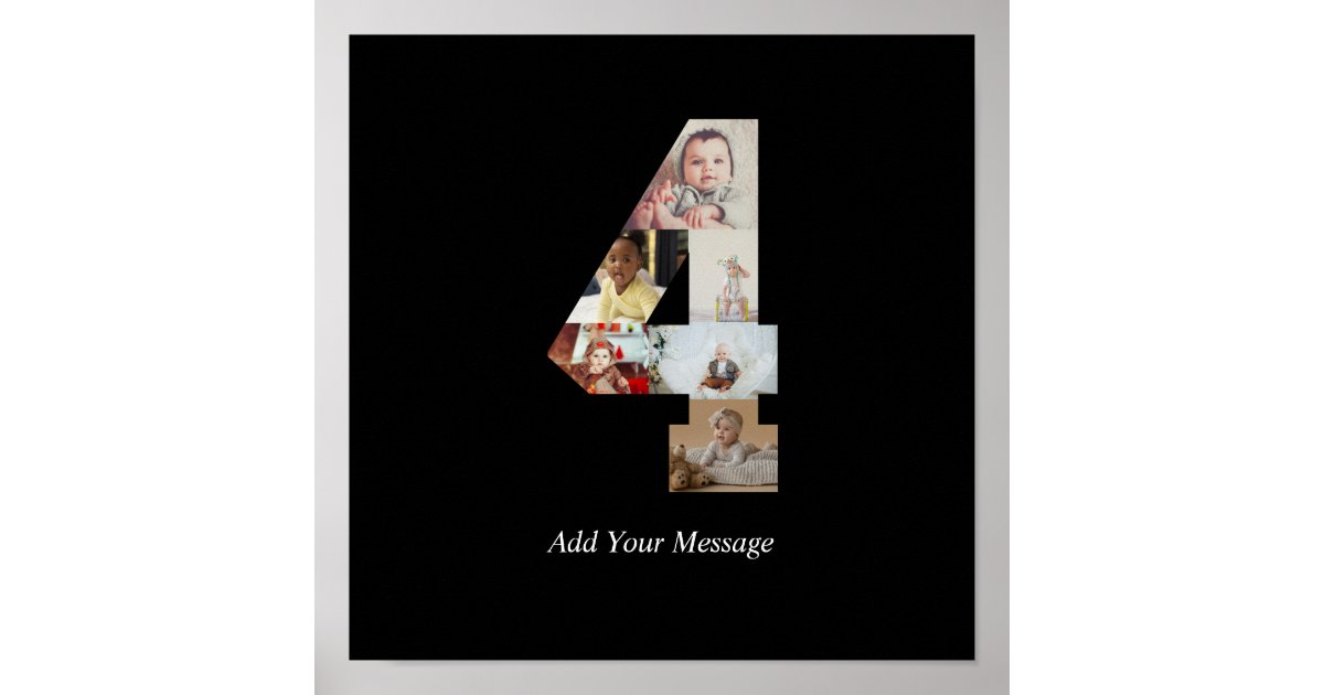 Black and White Number 4 Photo Collage Poster | Zazzle