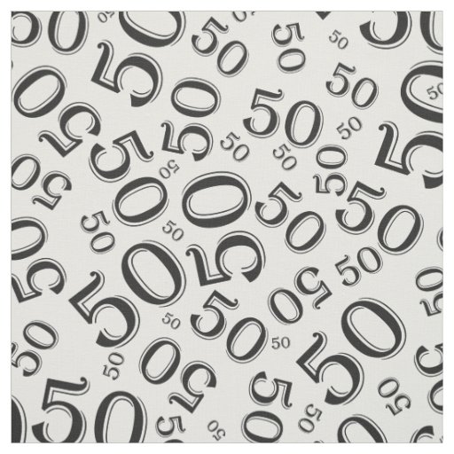 Black and White Number 50 Typography Pattern Fabric | Zazzle