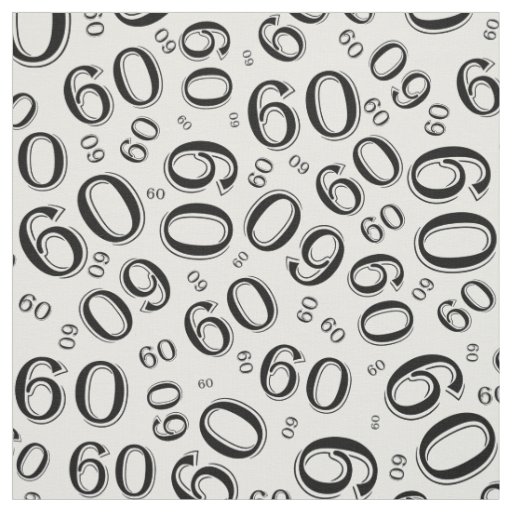 Black and White Number 60 Typography Pattern Fabric | Zazzle.com