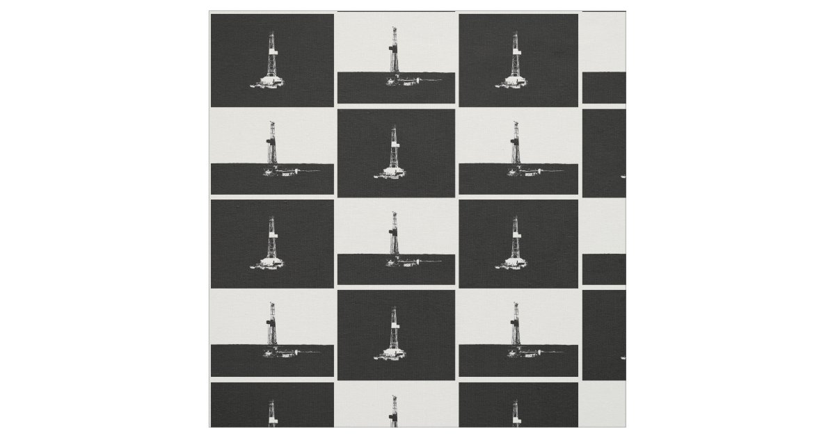 Black and White Oil Drilling Rig Silhouettes Fabric | Zazzle