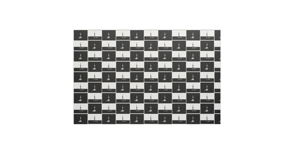 Black and White Oil Drilling Rig Silhouettes Fabric | Zazzle