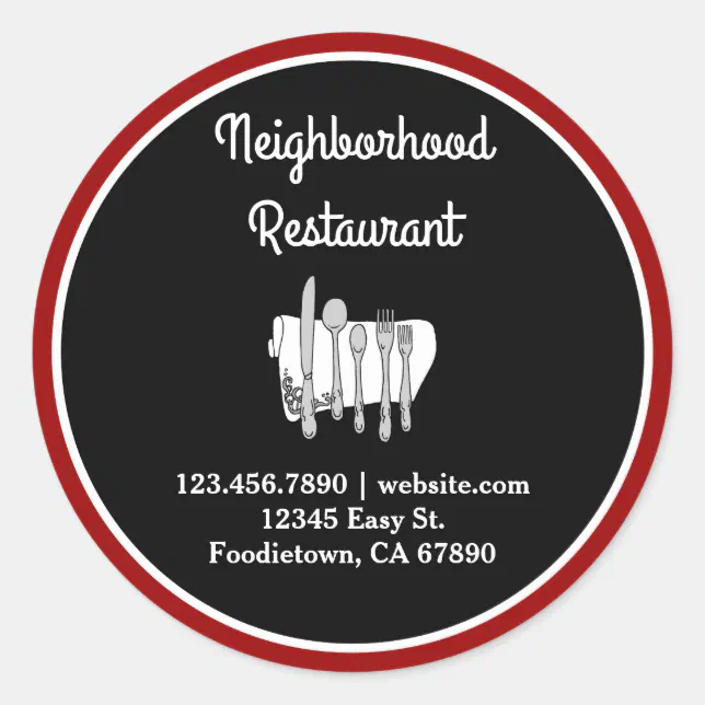 Black and White on Red Custom Restaurant Stickers | Zazzle