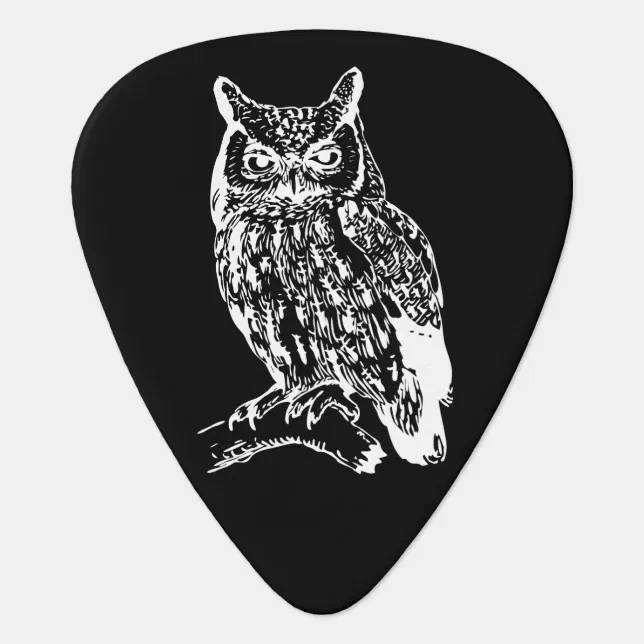 Black and White Owl Design Guitar Pick | Zazzle