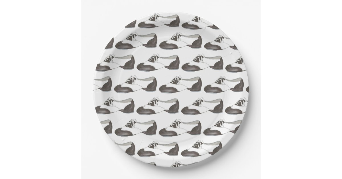 Black-and-White Oxford Tap Shoe Dance Teacher Paper Plates | Zazzle
