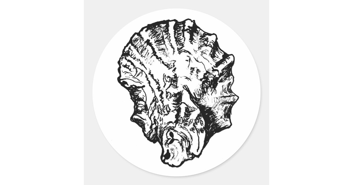 Black and White Oyster Shell Classic Round Sticker | Zazzle