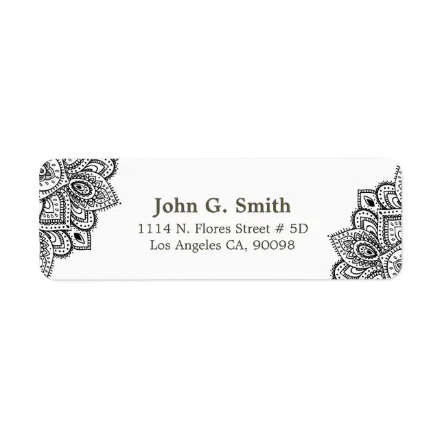 Black and white paisley corner frame label | Zazzle