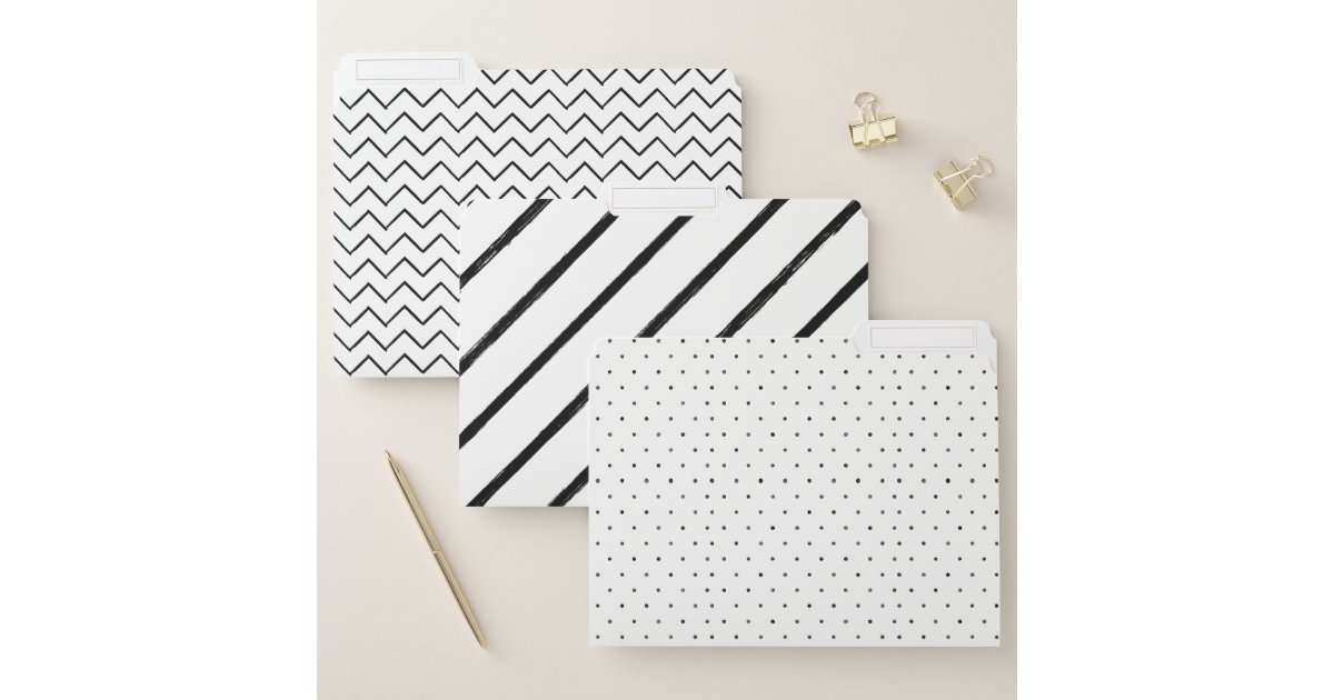 black and white pattern dots Striped Polka Chevron File Folder | Zazzle