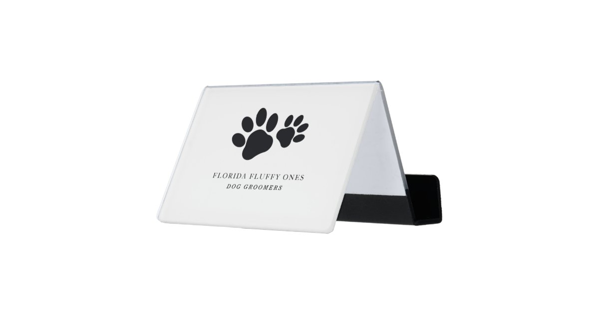 Black and White Paw Print Dog Groomer Desk Business Card Holder | Zazzle
