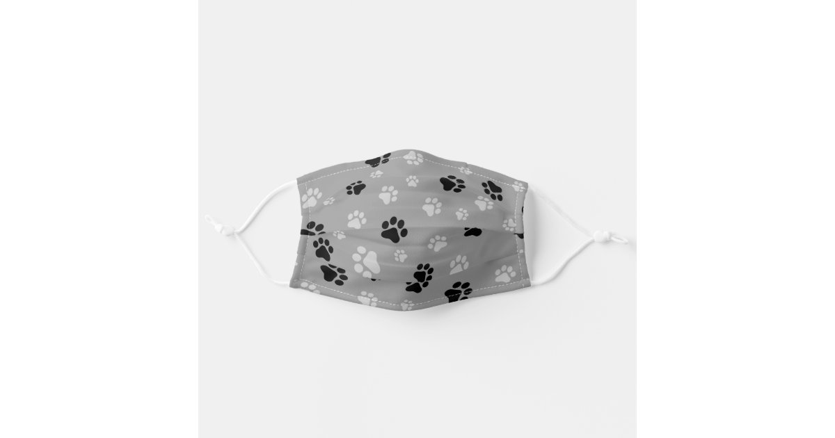 Black and white paw prints fun adult cloth face mask | Zazzle