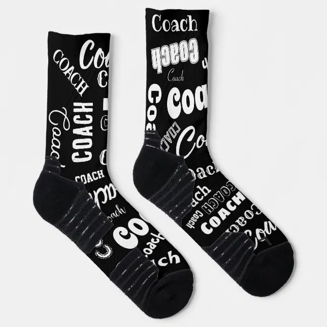 Black and White Personalized Coach Gift Name Art Socks | Zazzle