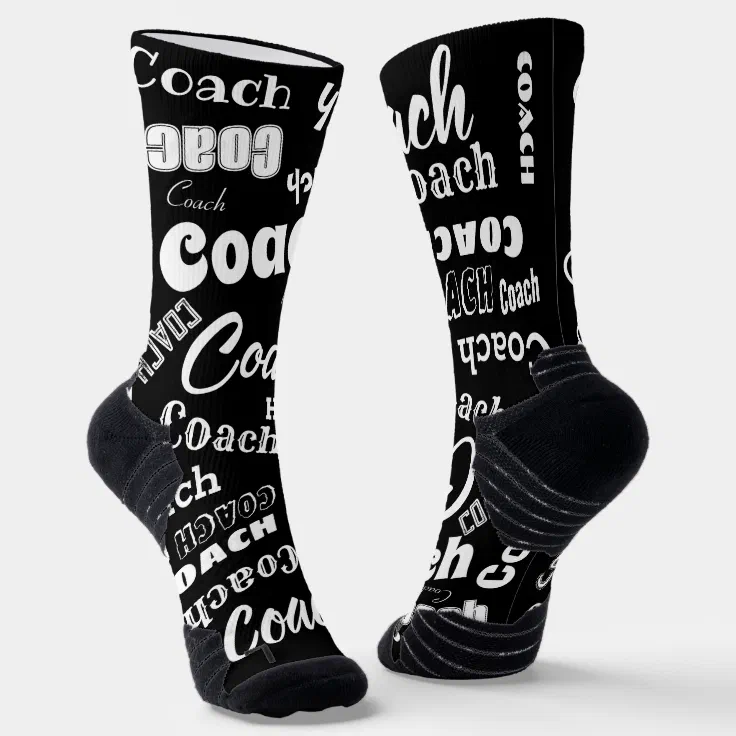 Black and White Personalized Coach Gift Name Art Socks | Zazzle