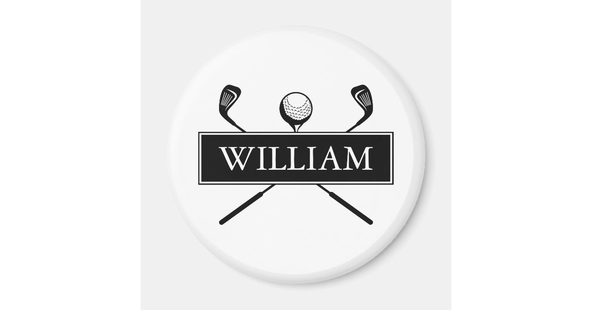 Black And White Personalized Name Golf Ball Clubs Magnet | Zazzle