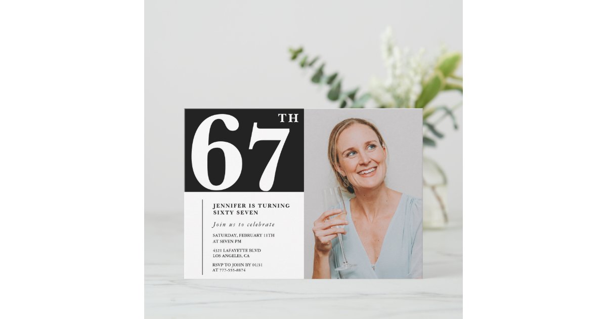 Black and White Photo 67th birthday Invitations | Zazzle