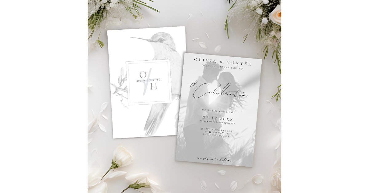 Black and White Photo Hummingbird Wedding Invitation | Zazzle