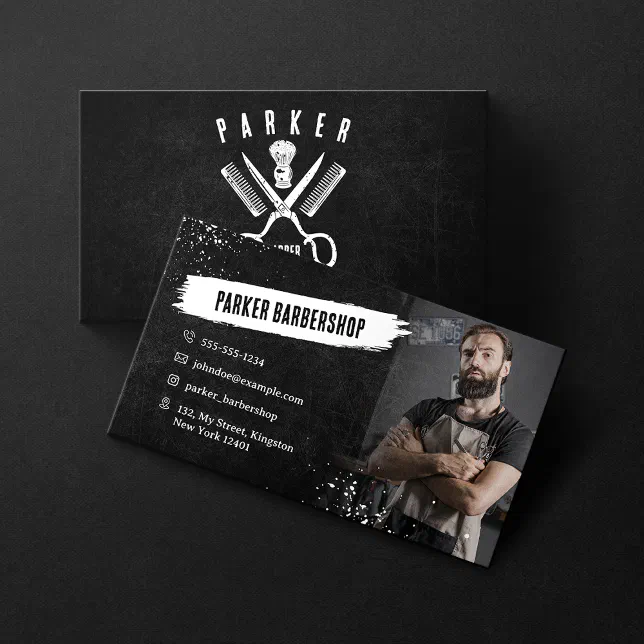 Black and White Photo Rusty Barbershop Men Shave Business Card | Zazzle