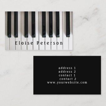 black and white pianist keyboard piano music business card | Zazzle