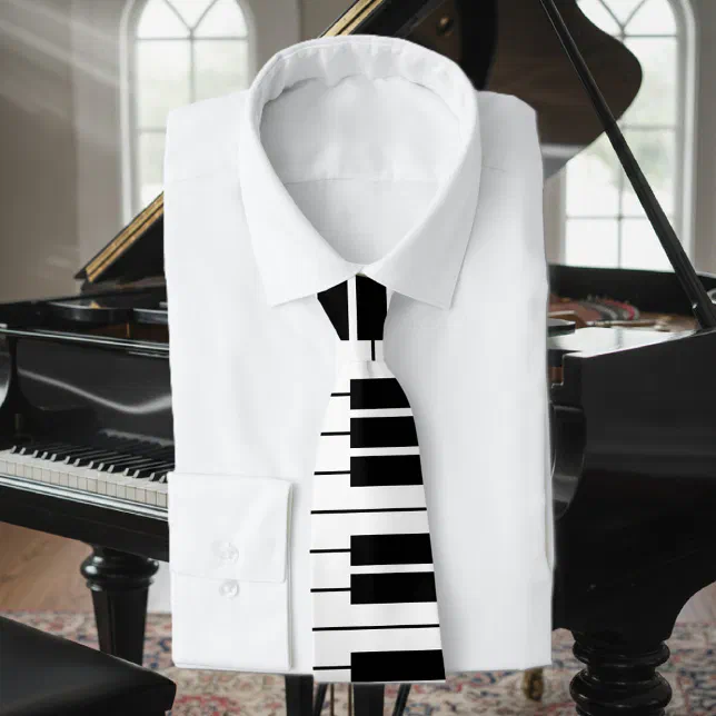 Black and white piano keys neck tie for pianist | Zazzle