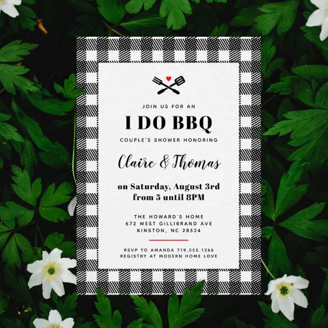 Black and White Picnic Plaid Cloth I Do BBQ Invitation | Zazzle