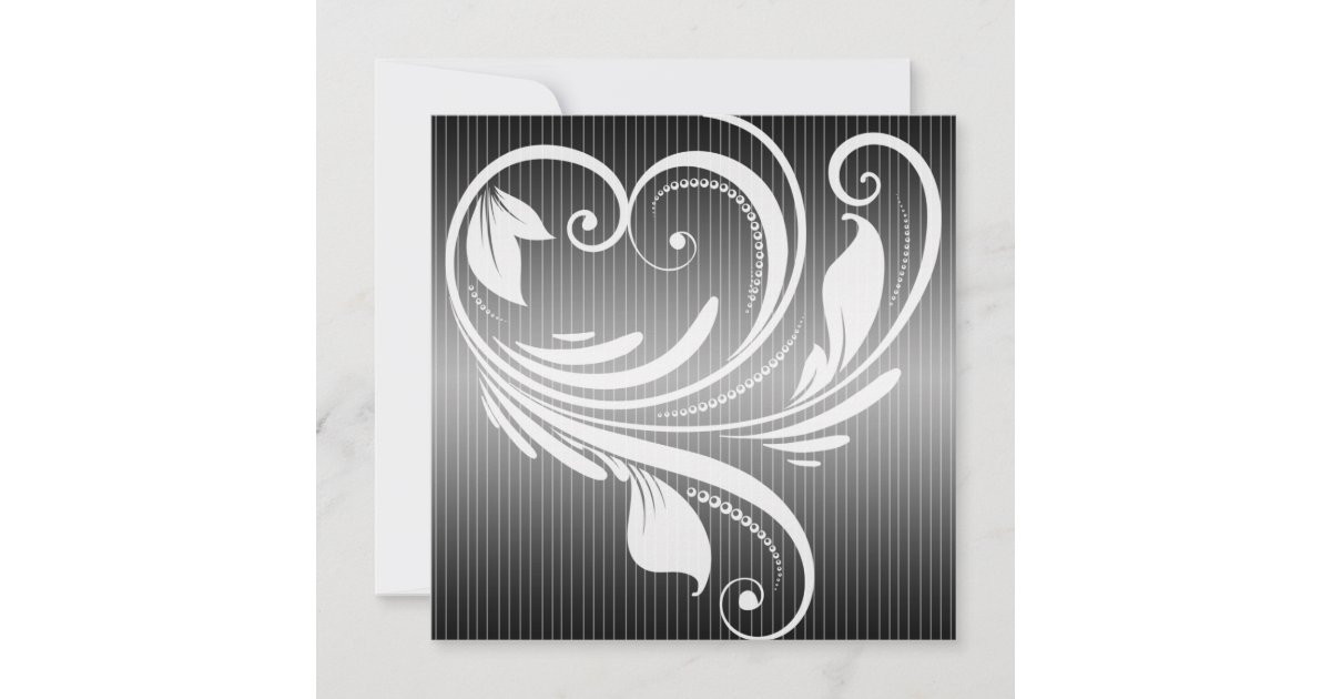 Black and White Pinstripe Heart Wedding Invitation | Zazzle