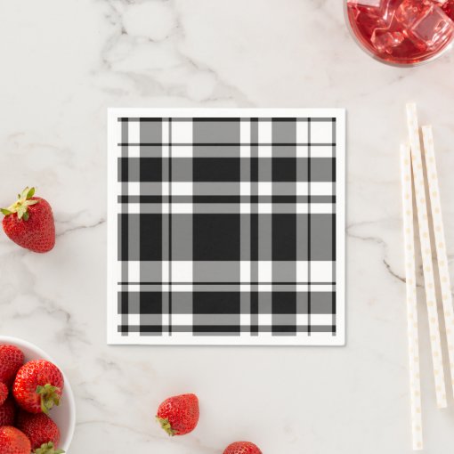 Black and White Plaid Paper Napkins | Zazzle