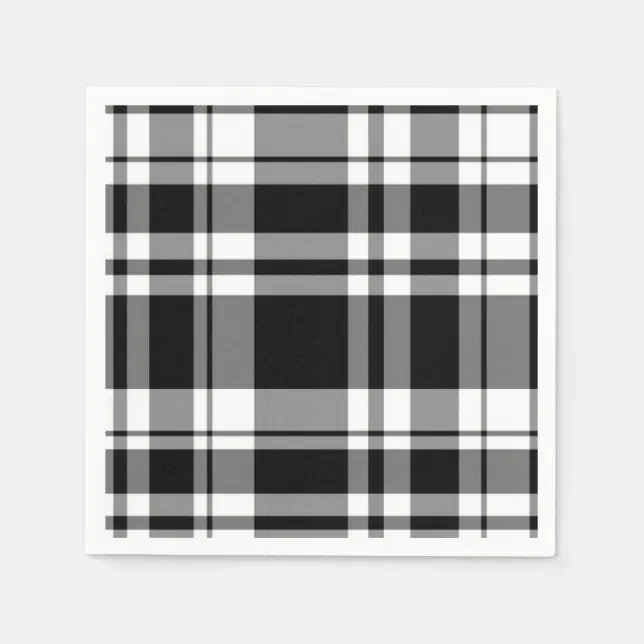 Black and White Plaid Paper Napkins | Zazzle