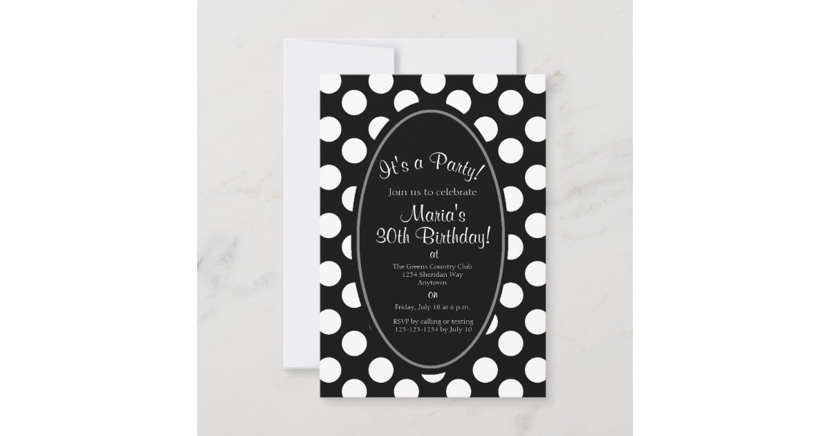 Black and White Polka Dot Party Invitation | Zazzle