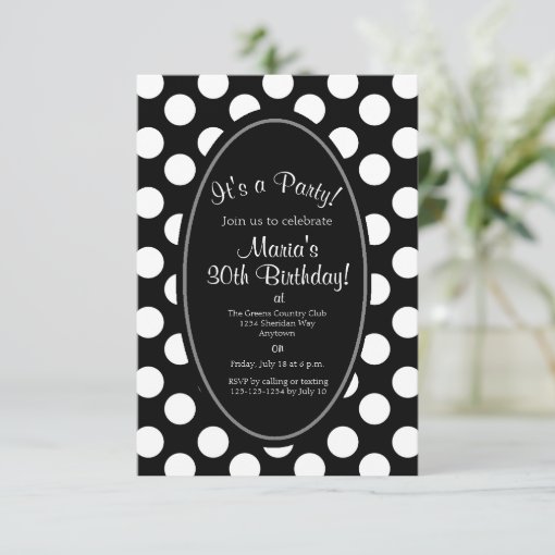 Black and White Polka Dot Party Invitation | Zazzle