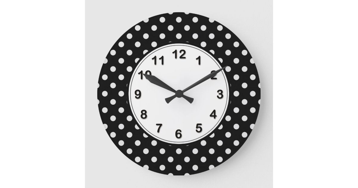 Black and White Polka Dot Pattern Large Clock | Zazzle