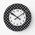 Black and White Polka Dot Pattern Large Clock | Zazzle