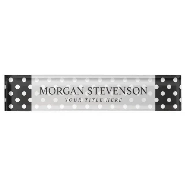 Black and White Polka Dot Pattern Name Plate | Zazzle