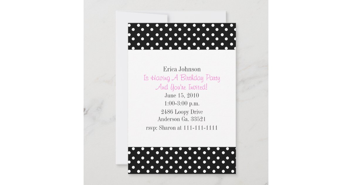 Black and White Polka Dot Print Party Invitation | Zazzle