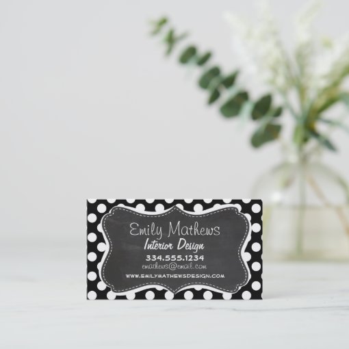 Black and White Polka Dots; Chalkboard look Business Card | Zazzle