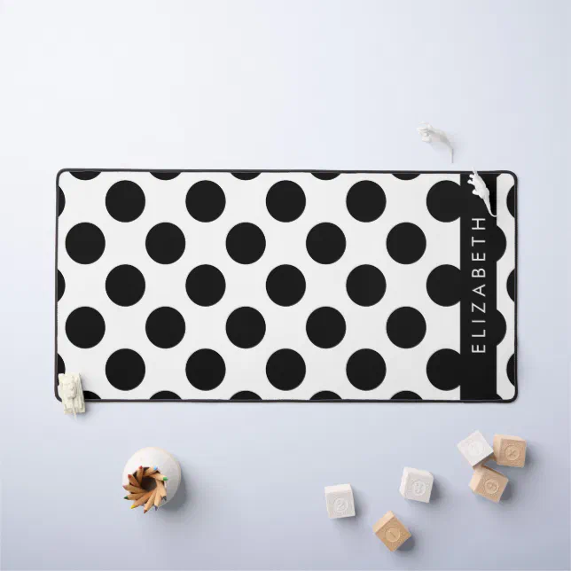 Black and White Polka Dots, Dotted, Your Name Desk Mat | Zazzle