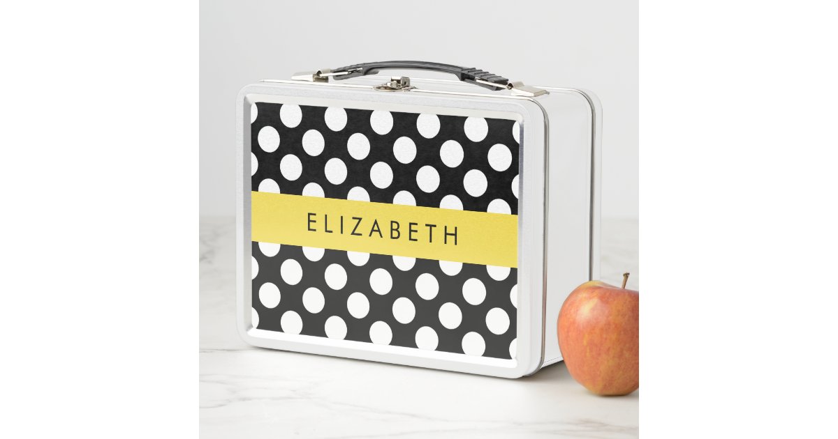 Black and White Polka Dots, Dotted, Your Name Metal Lunch Box | Zazzle