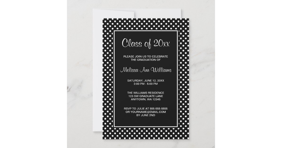 Black and White Polka Dots Graduation Announcement | Zazzle