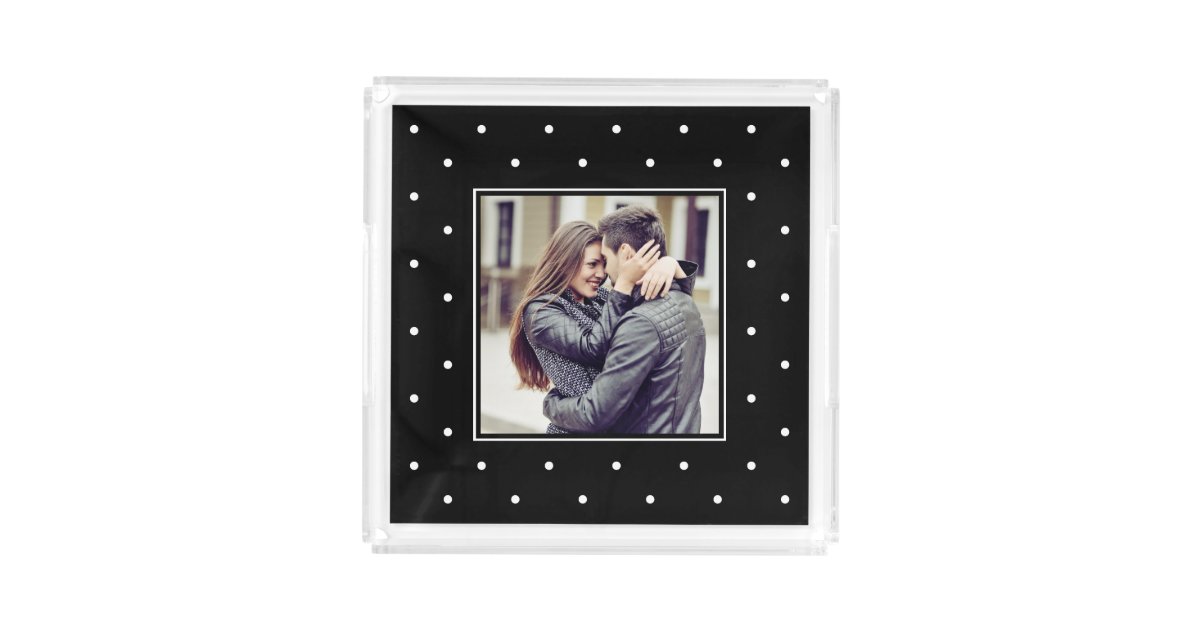 Black and White Polka Dots with your Photo Acrylic Tray | Zazzle