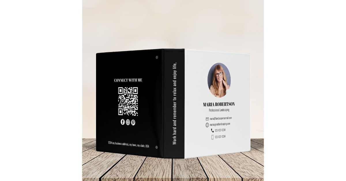 Black and White Professional Business QR Code 3 Ring Binder | Zazzle