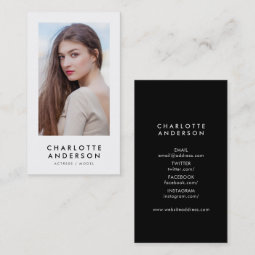 Black and White Profile Headshot Photo Business Card | Zazzle