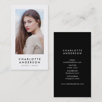 Black and White Profile Headshot Photo Business Card | Zazzle