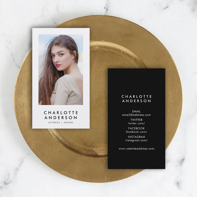 Black and White Profile Headshot Photo Business Card | Zazzle