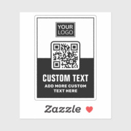 Black and white QR code, logo and custom text Sticker | Zazzle