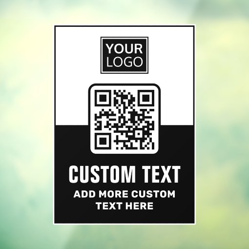 Black and white QR code, logo and custom text Window Cling | Zazzle