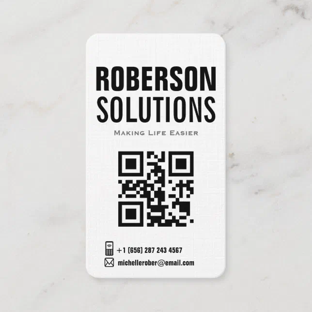 black and white qr code on bold design business card | Zazzle