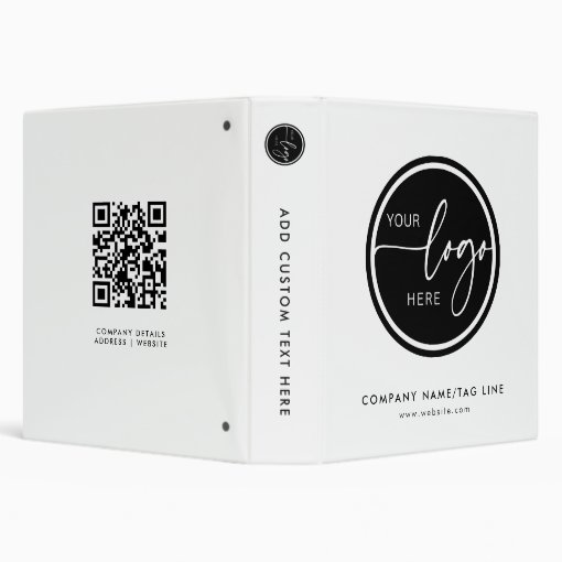 Black and White QR Code Your Logo Here Business 3 Ring Binder | Zazzle