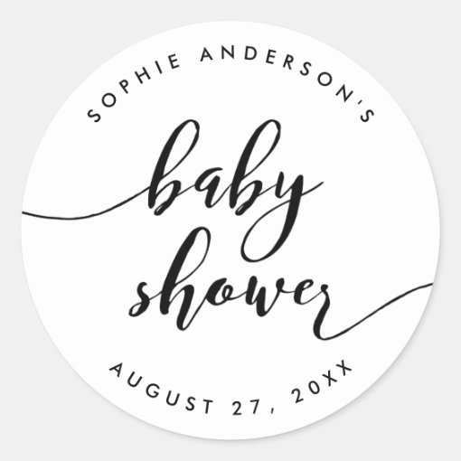 Black and White Relax Script Baby Shower Classic Round Sticker | Zazzle