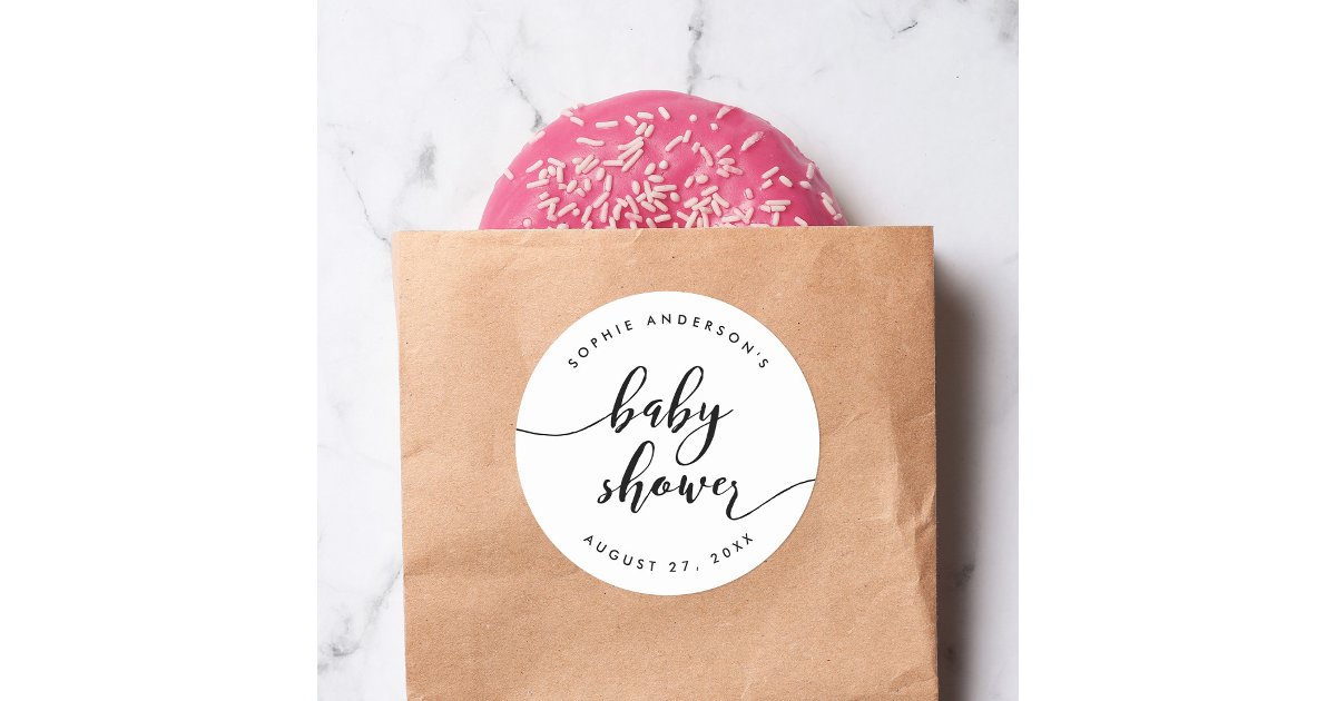 Black and White Relax Script Baby Shower Classic Round Sticker | Zazzle