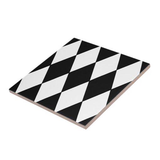 Black and White Retro Checkered Diamond Pattern Ceramic Tile | Zazzle