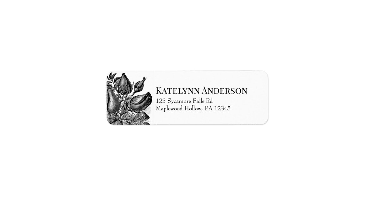 Black and White Roses Gothic Return Address Label | Zazzle